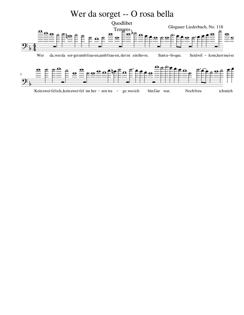 Wer da sorget -- O rosa bella Sheet music for Piano (Solo) Easy ...