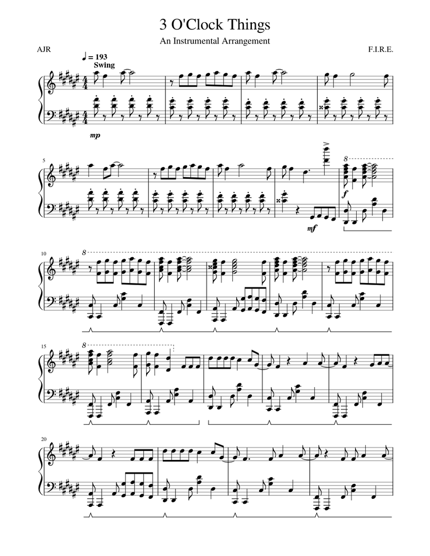 AJR - 3 O'Clock Things Sheet music for Piano (Solo) | Musescore.com