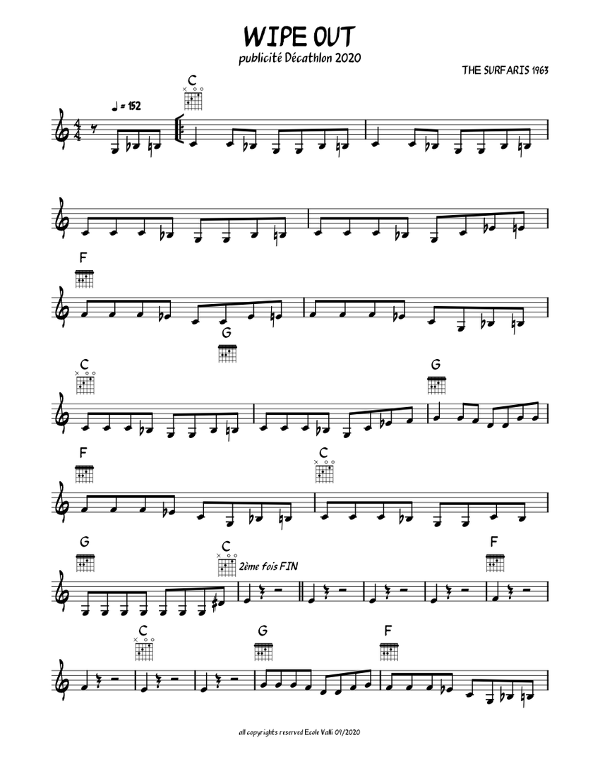 WIPE OUT Sheet Music with Chords for Piano (Solo) easy | MuseScore.com