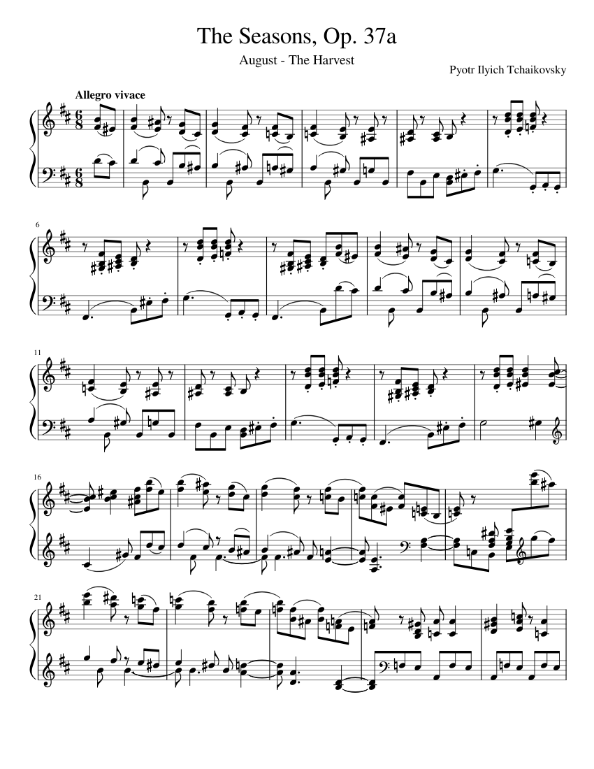 The Seasons, Op.37a - Pyotr Ilyich Tchaikovsky Sheet Music for Piano (Solo) | MuseScore.com