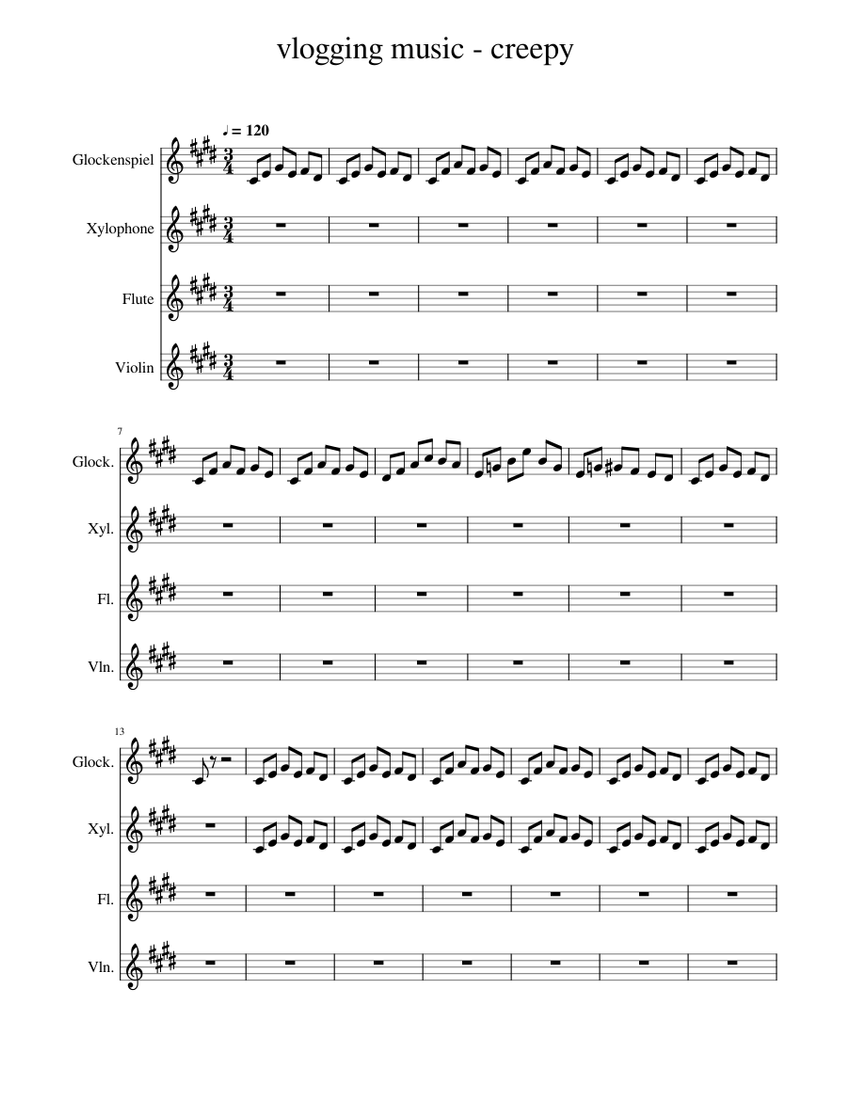 vlogging music - creepy Sheet Music for Flute, Glockenspiel, Violin ...