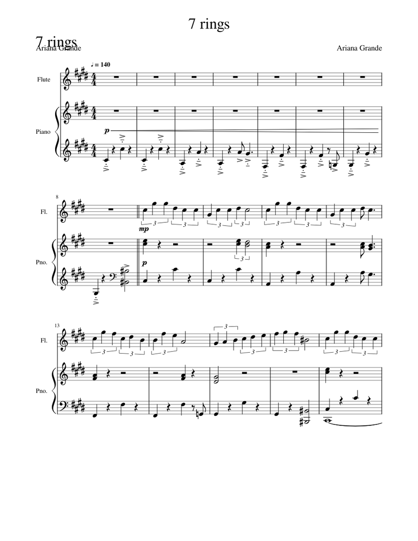 7 Rings - Ariana Grande Sheet music for Piano, Flute (Woodwind Ensemble ...