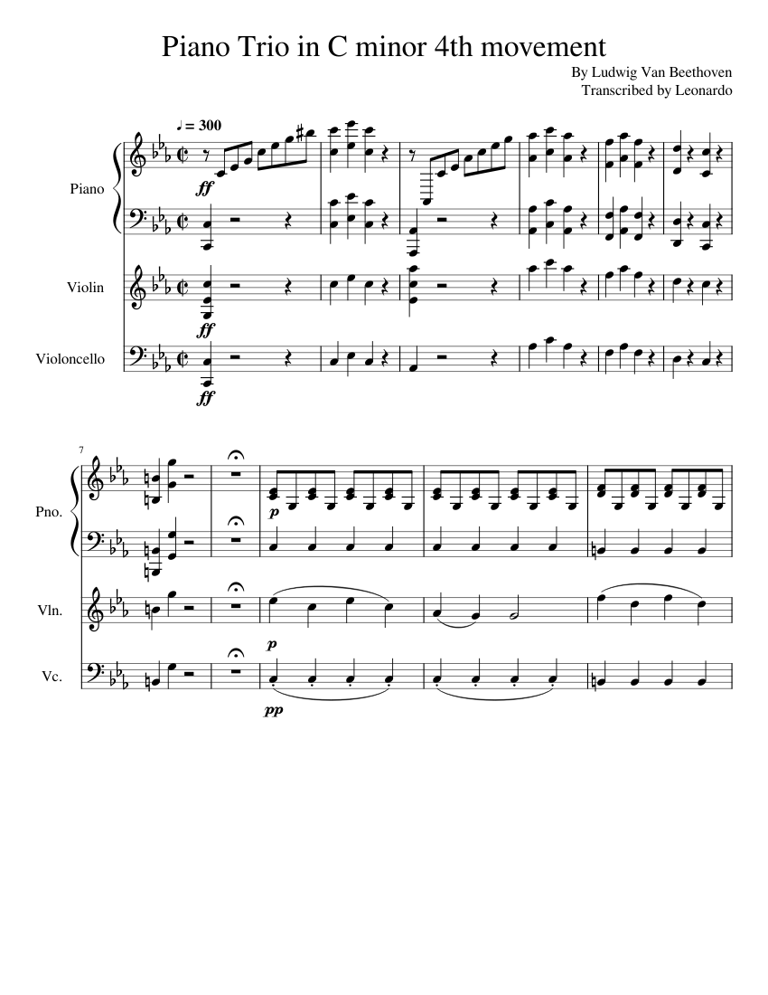 Piano Trio in C minor, Op 1 No 3 Movement 4 Sheet music for Piano, Violin, Cello (Mixed Trio ...