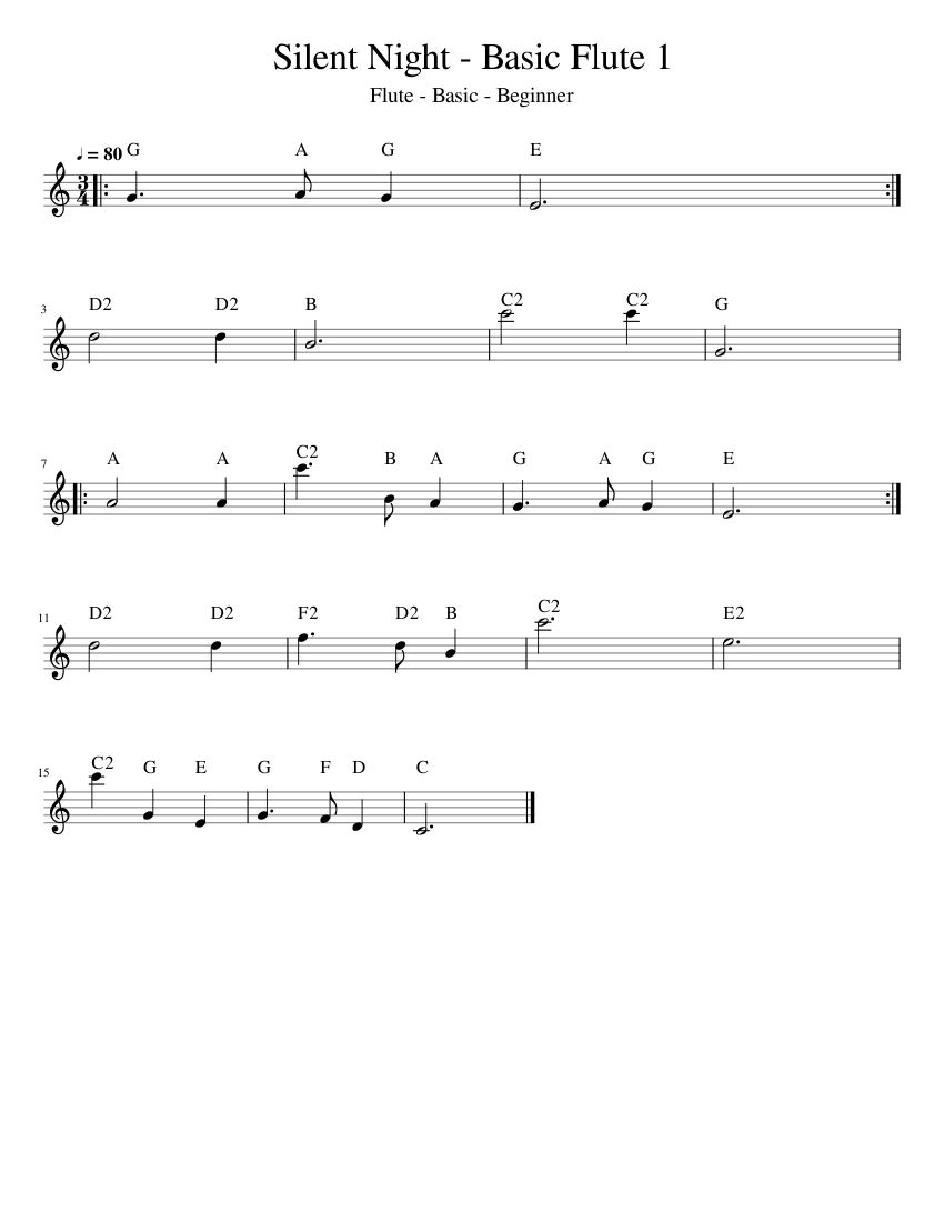 Silent Night - Basic Flute 1 Sheet Music with Chords for Flute (Solo ...