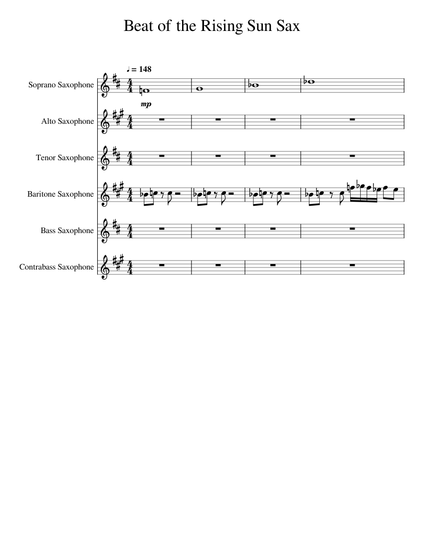 Beat of the Rising Sun SATBBC Sheet Music for Saxophone alto, Saxophone ...
