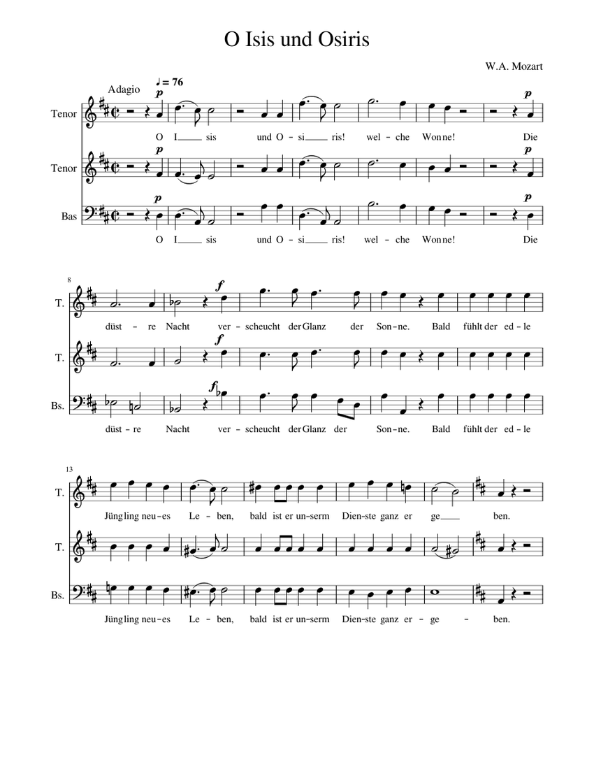 O Isis und Osiris Sheet music for Tenor, Bass voice (Choral ...