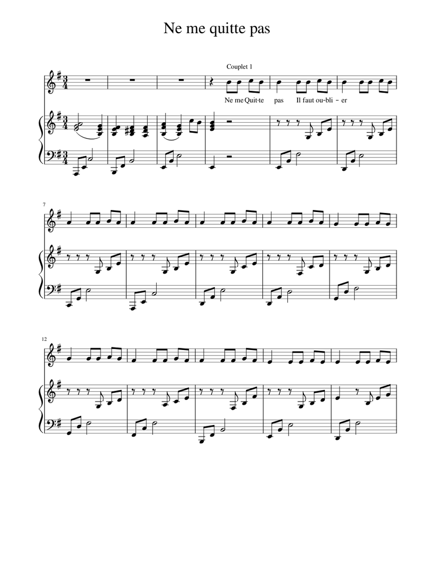 Ne me quitte pas Sheet music for Piano, Vocals (Piano-Voice ...