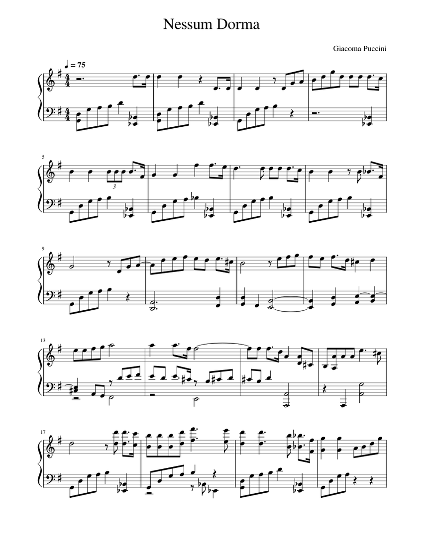 Nessum Dorma – Giacomo Puccini Sheet music for Piano (Solo) | Musescore.com