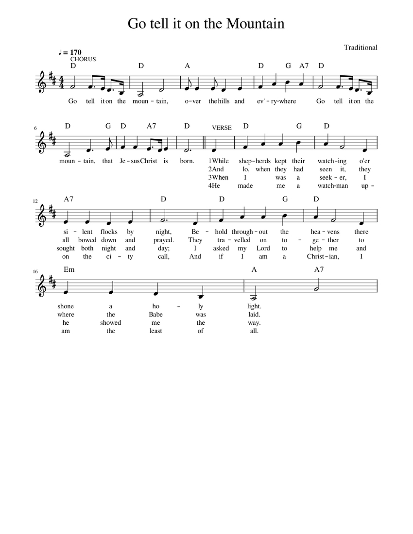 Traditional music - Go tell it on the Mountain Sheet music for Piano ...