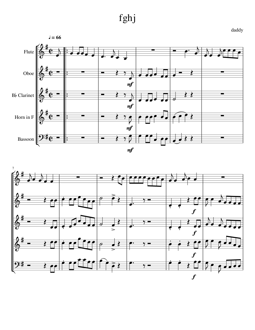 TEMBEA NAMI Sheet Music for Flute, Oboe, Clarinet in b-flat, Bassoon ...