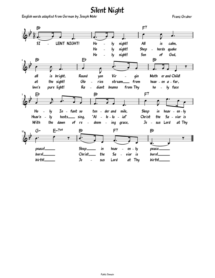 Silent Night (Lead sheet with lyrics ) Sheet music for Piano (Solo ...