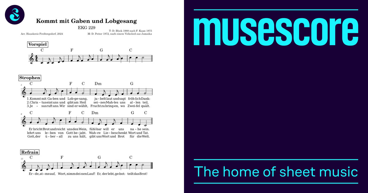 Kommt mit Gaben und Lobgesang Sheet Music with Chords for Piano (Solo ...