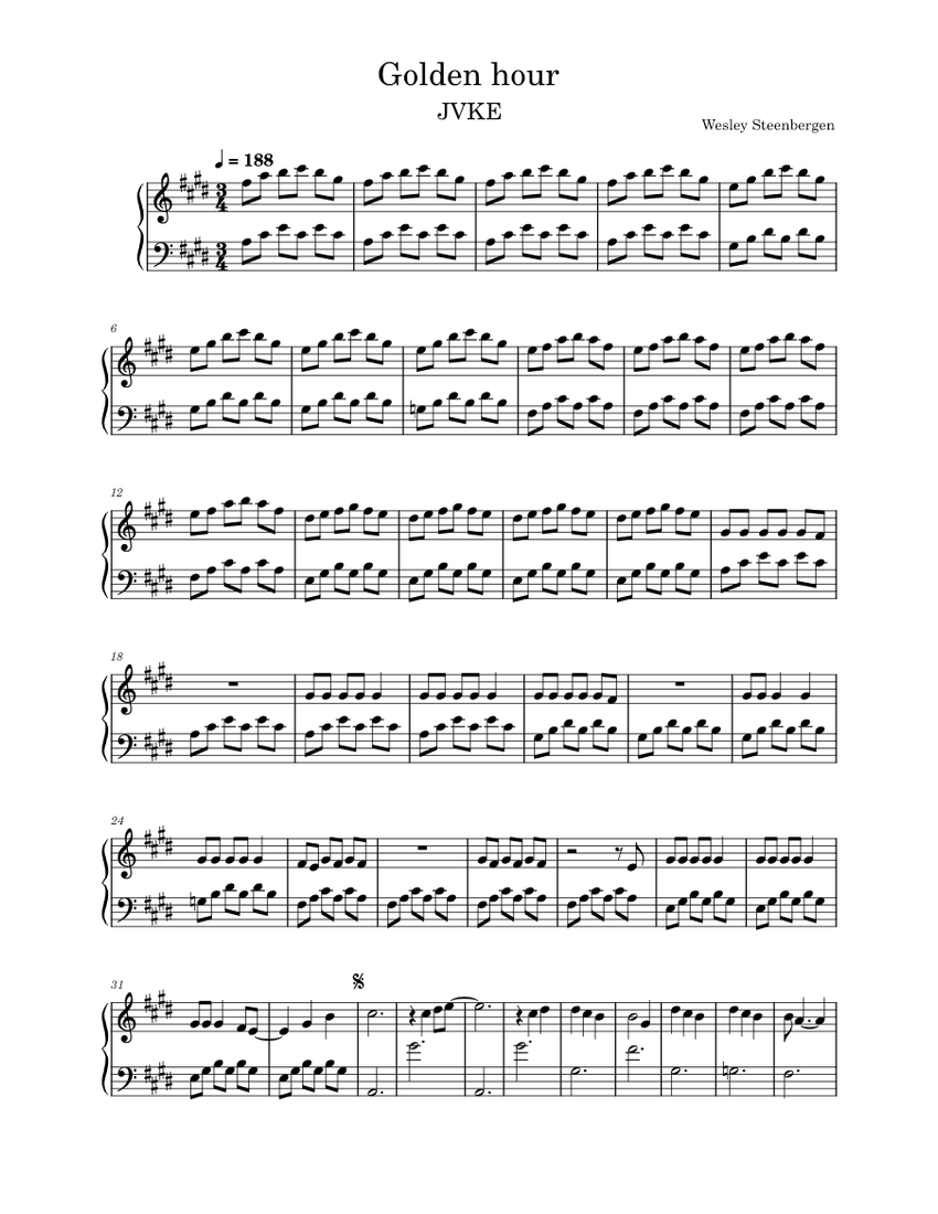Golden hour – JVKE Sheet Music for Piano (Solo) easy | MuseScore.com