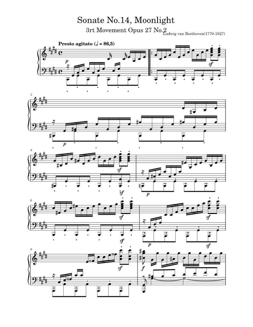 Sonata No 14, op. 27, No.2 (Moonlight Sonata) – Ludwig van Beethoven Sonate No. 14 Moonlight 3rd ...