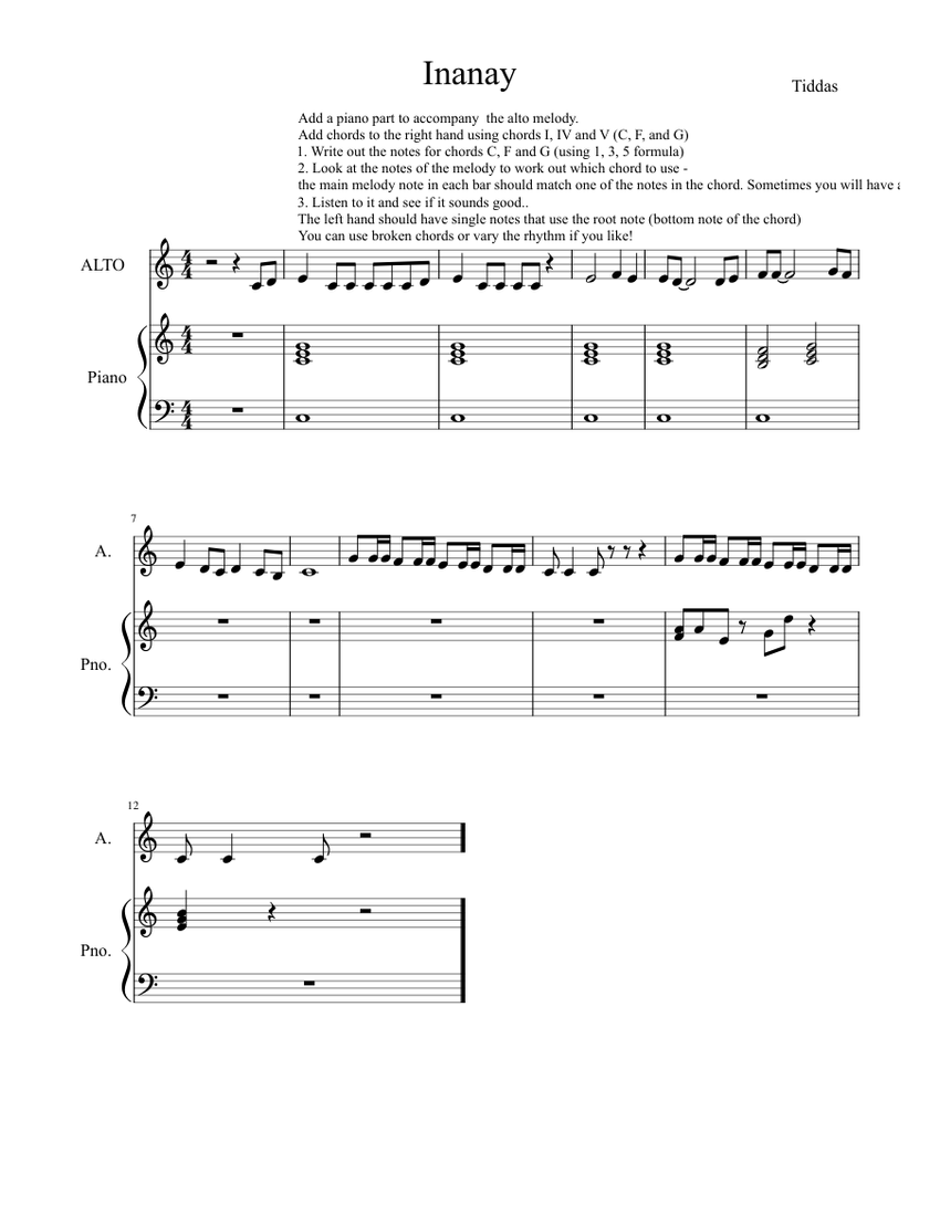 Inanay Sheet music for Piano (Solo) | Musescore.com
