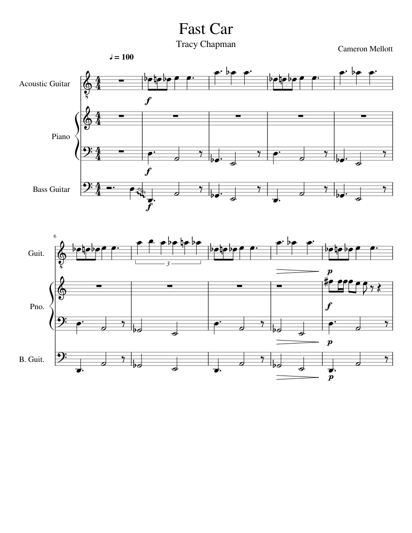 Fast Car Sheet Music for Piano (Solo) | MuseScore.com
