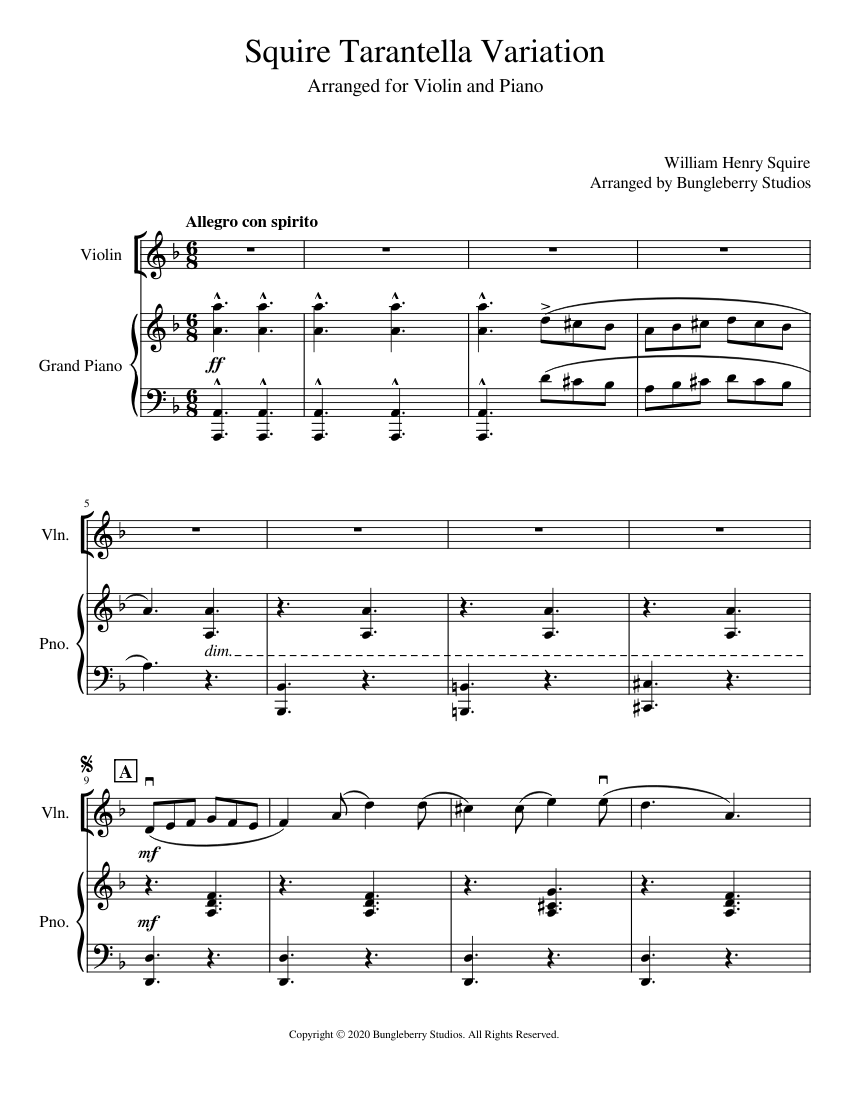 Squire Tarantella Variation Sheet music for Piano, Violin (Solo) | Musescore.com