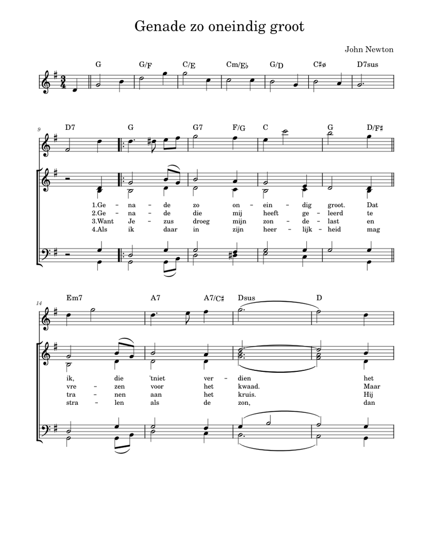 Genade zo oneindig groot - John Newton Sheet Music with Chords for ...