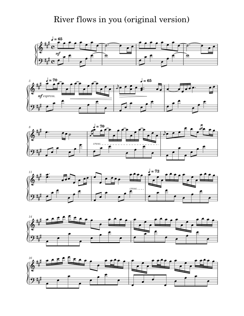 River flows in you (original version) Sheet Music for Piano (Solo ...