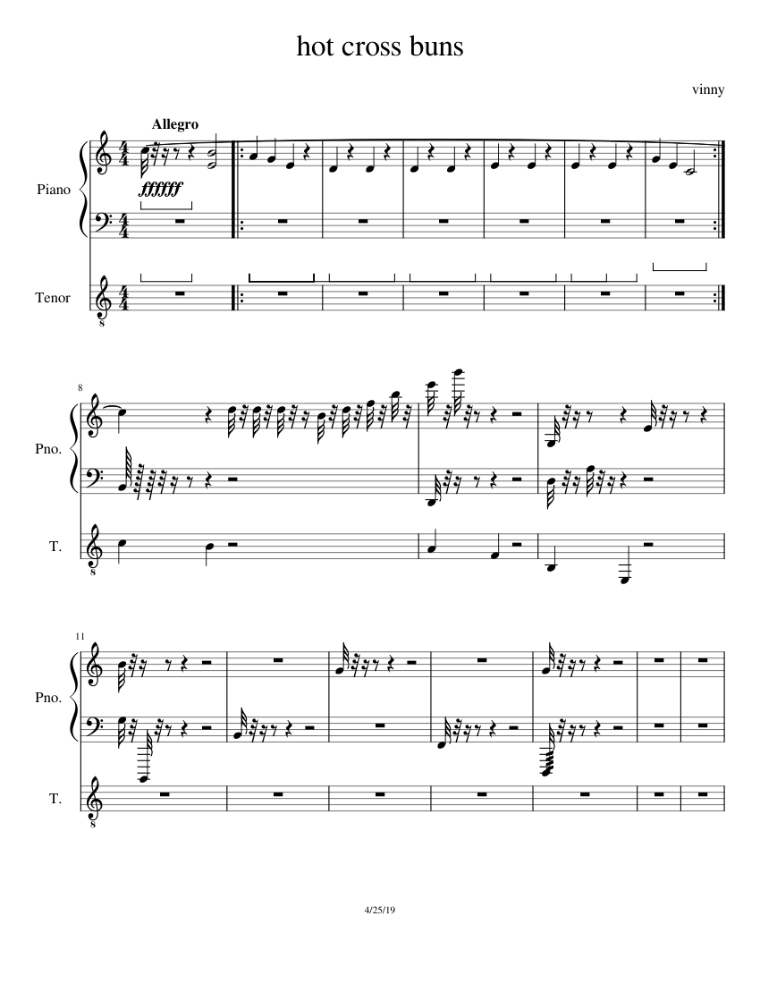 hot cross buns Sheet music for Piano, Tenor (Piano-Voice) | Musescore.com