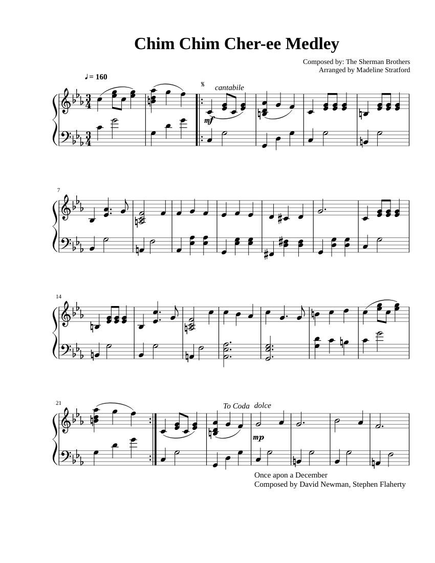 Chim Chim Cheree - Mary Poppins + Medley Sheet Music for Piano (Solo ...