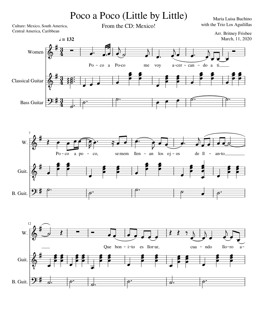 Poco a Poco Sheet Music for Female, Guitar, Bass guitar (Mixed Trio ...