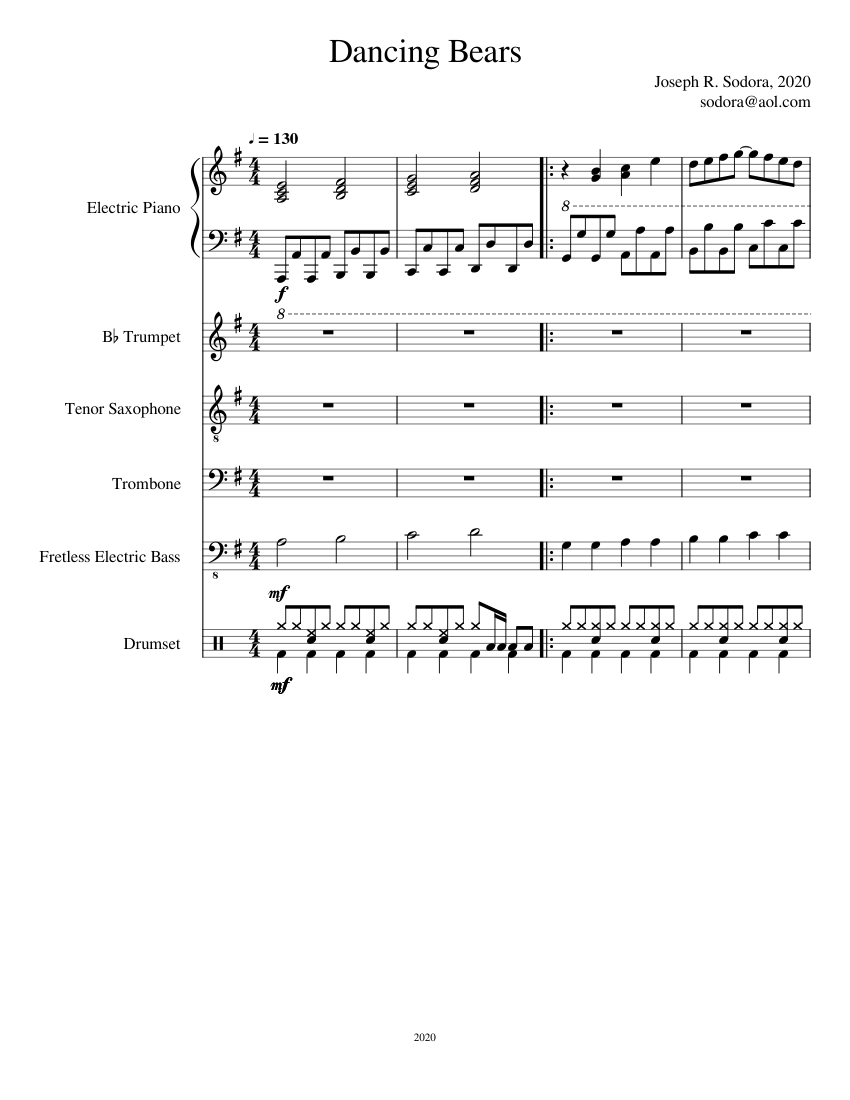 Dancing Bears Sheet Music for Piano, Trombone, Saxophone tenor, Trumpet ...