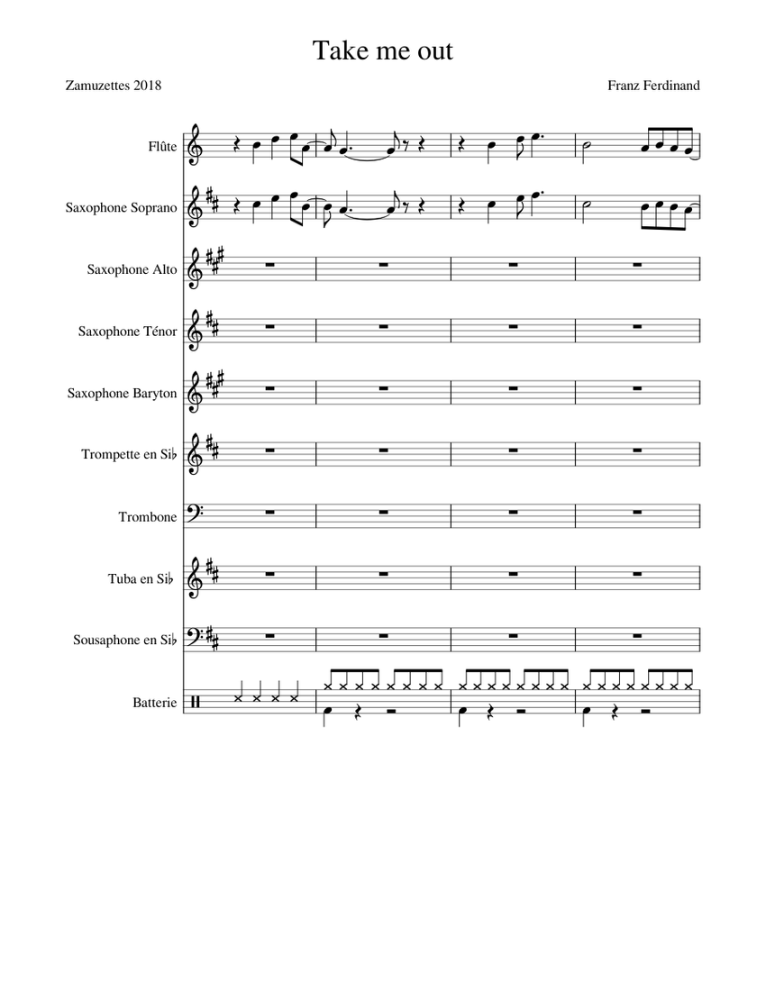 Take me out Franz Ferdinand Sheet music for Trombone, Tuba, Flute ...