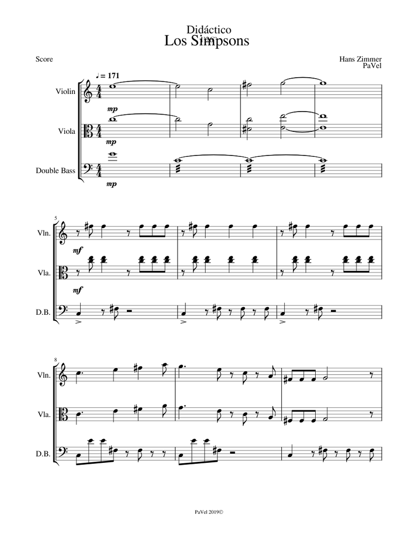 Los Simpsons - TRIO Sheet Music for Contrabass, Violin, Viola (Mixed ...
