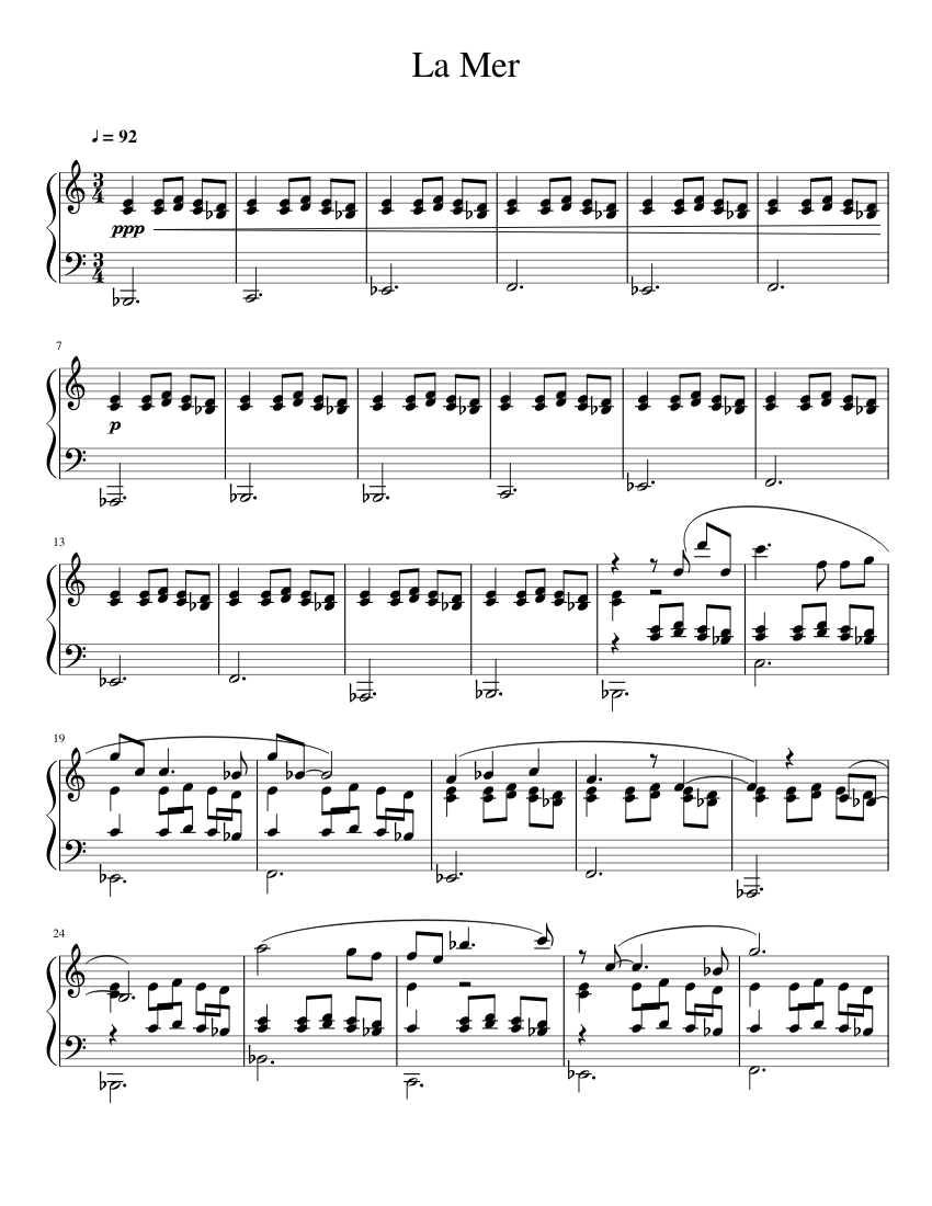 La Mer (Piano) Sheet Music for Piano (Solo) | MuseScore.com