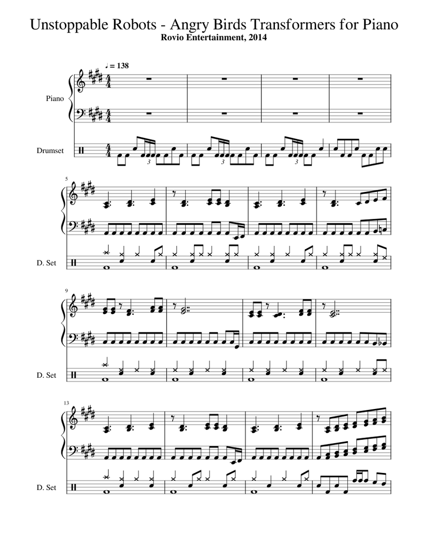 Unstoppable Robots - Vince DiCola Sheet Music for Piano, Drum group ...