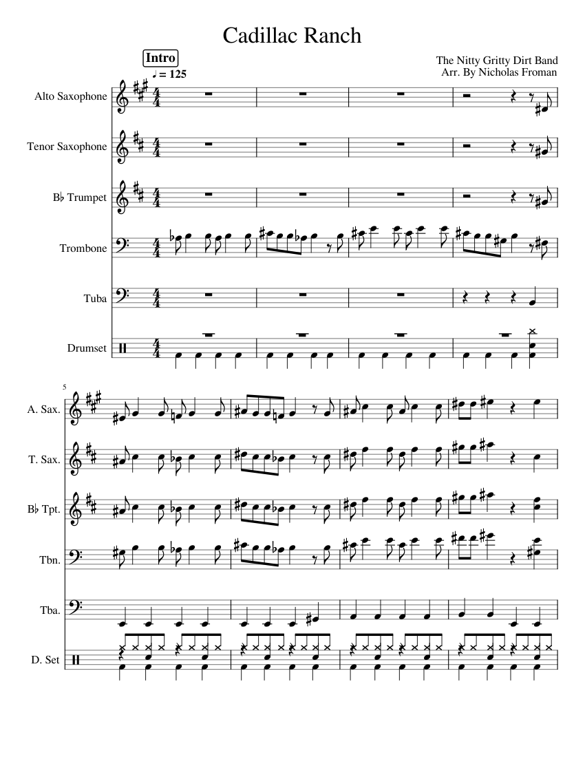 Cadillac Ranch Sheet Music for Trombone, Tuba, Saxophone alto ...