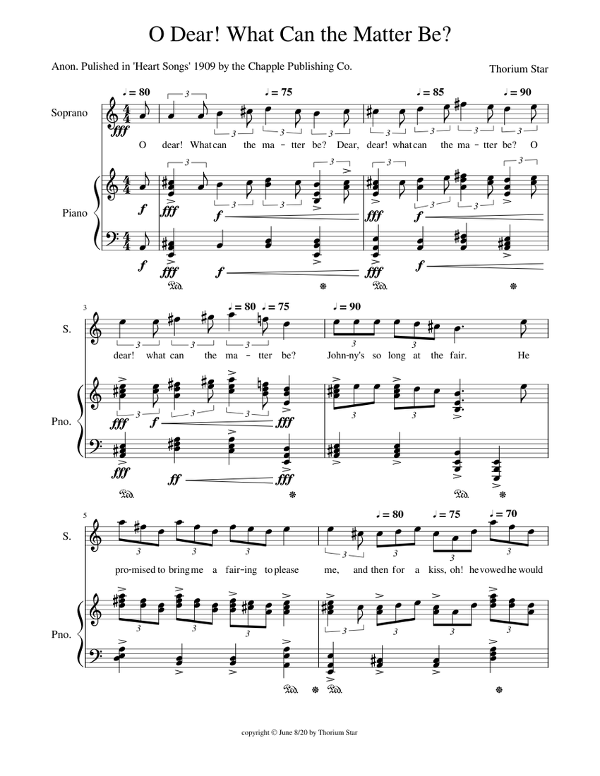 O Dear! What Can the Matter Be, Anon. Pub. in 'Heart Songs' in 1909 ...