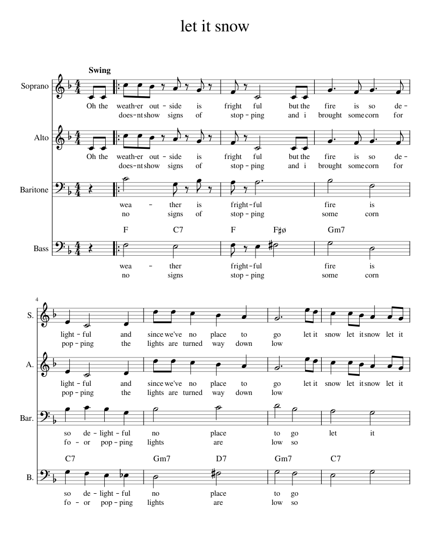 let it snow 4 part choir F Sheet Music with Chords for Soprano, Alto ...