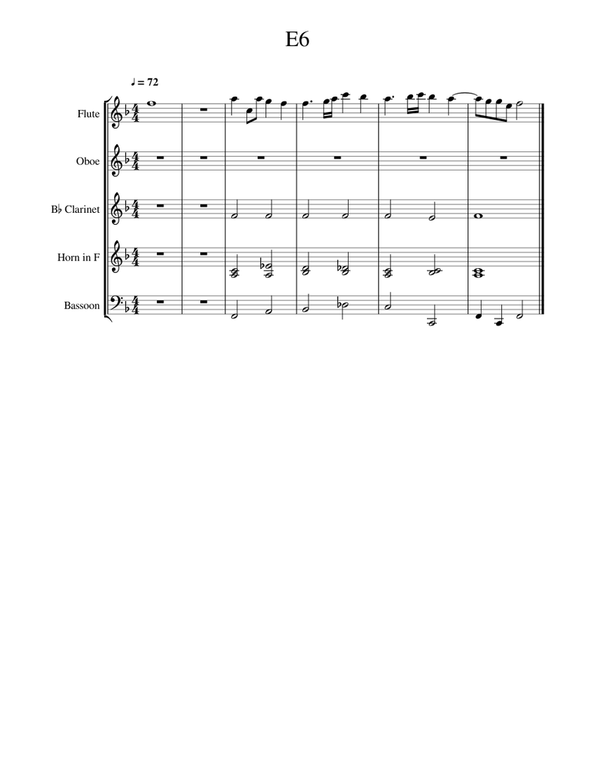 E6-2 Sheet music for Flute, Oboe, Clarinet in b-flat, Bassoon & more ...