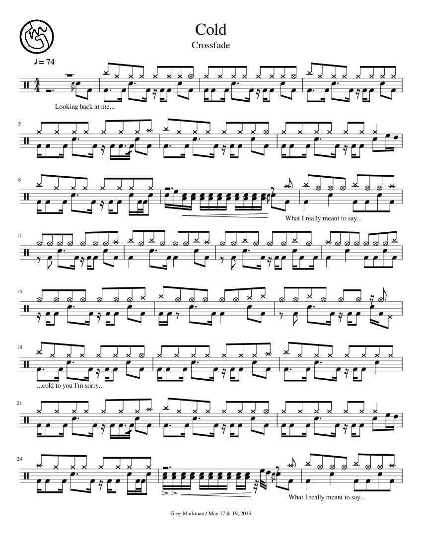 Cold - Crossfade Sheet Music for Drum group (Solo) | MuseScore.com