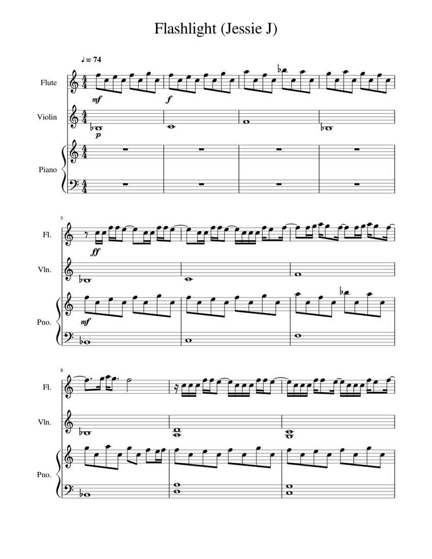 Flashlight (Jessie J) Sheet music for Piano, Flute, Violin (Mixed Trio ...