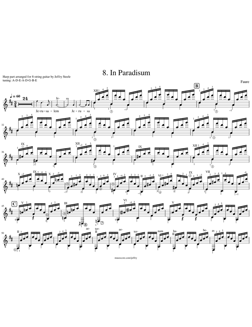 Faure: In Paradisum [Requiem] - 8-str gtr Sheet music for Guitar (Solo ...