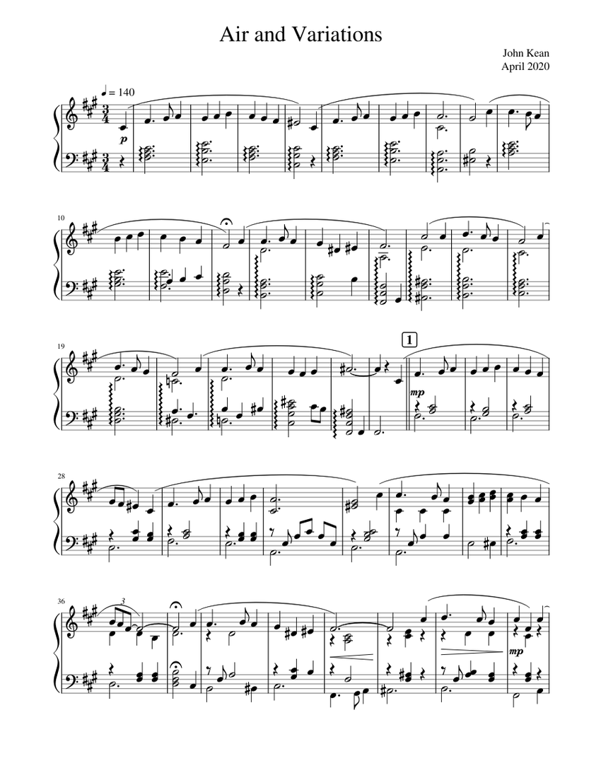 Air and Variations Sheet Music for Piano (Solo) | MuseScore.com