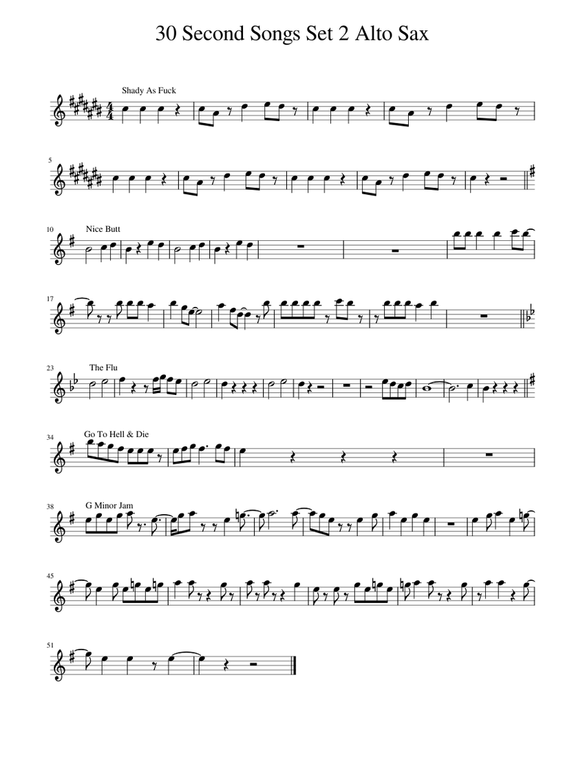 30 Second Songs Set 2 Alto Sax Sheet music for Saxophone alto (Solo ...