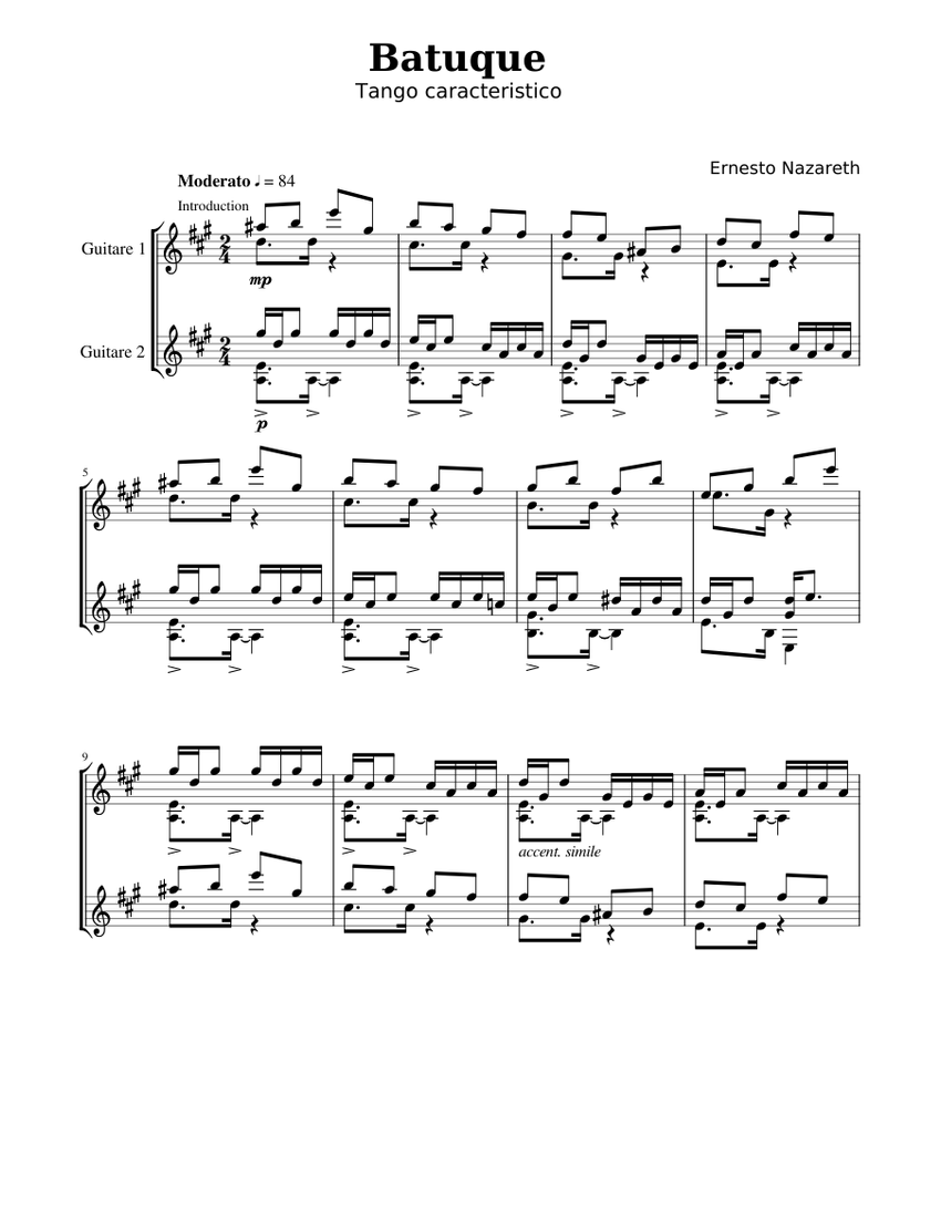 Nazareth Batuque Guitar Duet Sheet music for Guitar (Mixed Duet) | Musescore.com