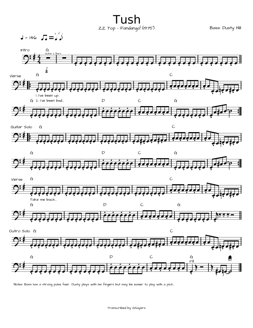 Tush – ZZ Top - Bass Sheet Music with Chords for Bass guitar (Solo ...