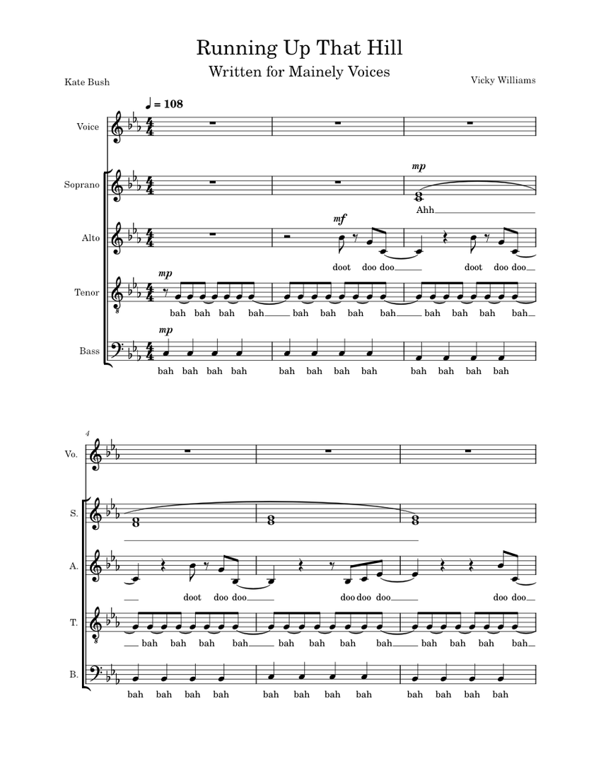 Running up that hill – Kate Bush Sheet music for Soprano, Alto, Tenor ...
