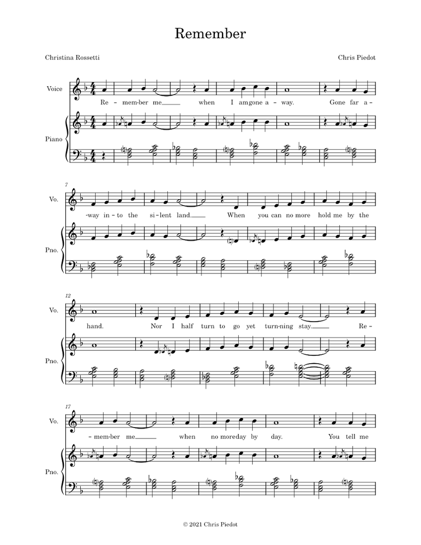 Remember Sheet music for Piano, Vocals (Piano-Voice) | Musescore.com