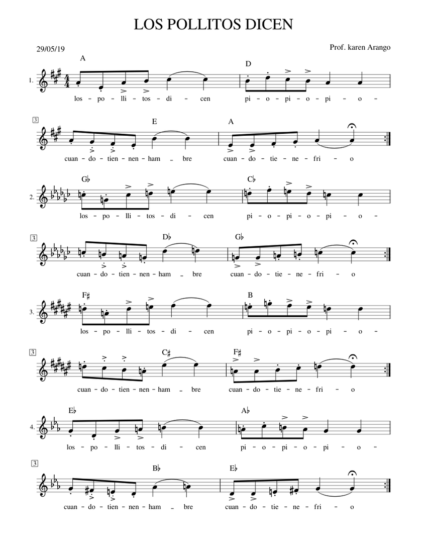 LOS POLLITOS SCORE Sheet music for Piano (Solo) | Musescore.com