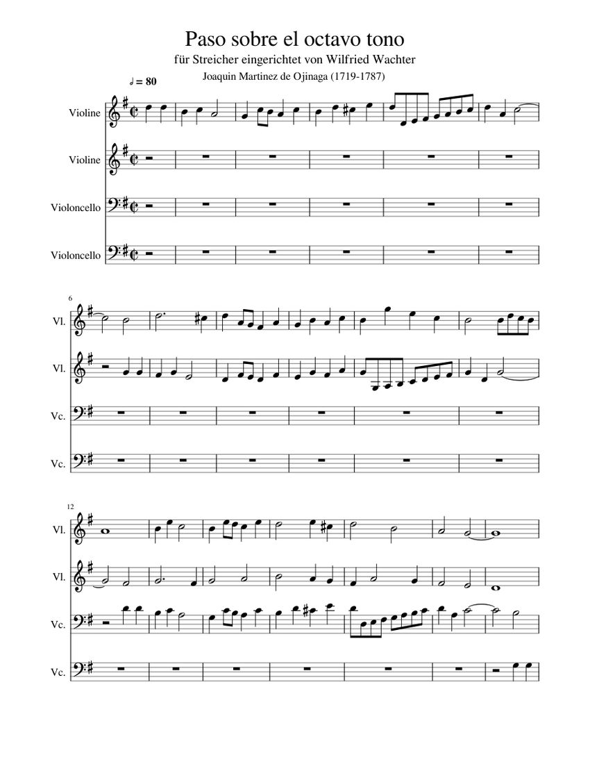 Paso sobre el octavo tono Sheet Music for Violin, Cello (Mixed Quartet ...