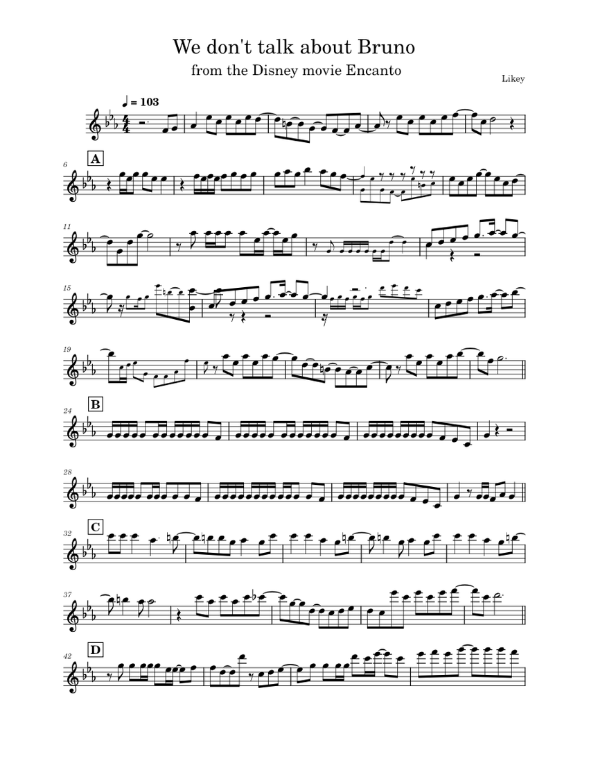 We Don't Talk About Bruno - for solo flute in C Sheet music for Flute ...