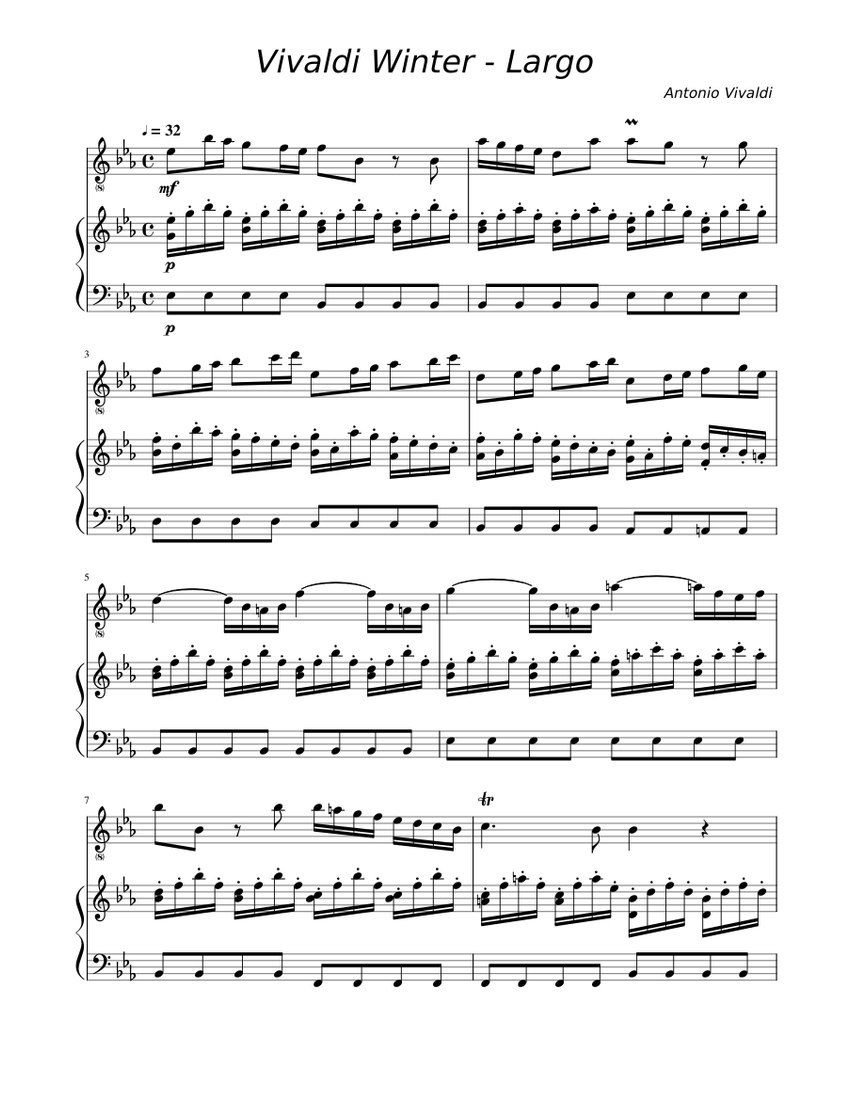 Vivaldi Winter - Largo Sheet Music for Piano, Vocals (Solo) | MuseScore.com