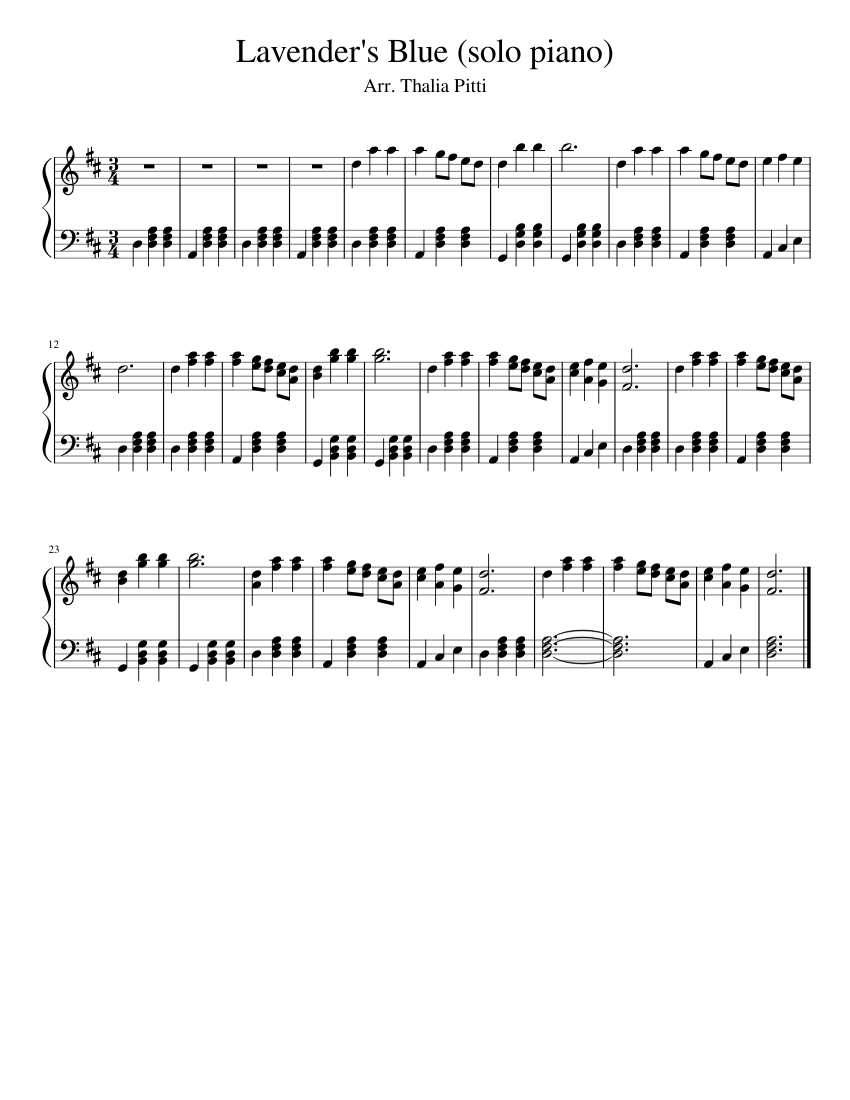 Lavender's Blue easy piano Sheet Music for Piano (Solo) | MuseScore.com