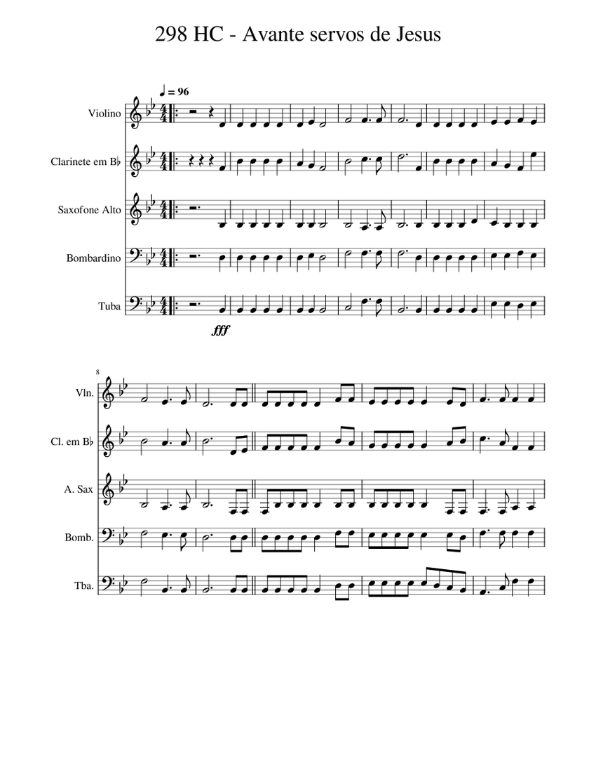 298_HC_-_Avante_Servos_de_Jesus Sheet Music for Euphonium, Tuba, Clarinet in b-flat, Saxophone ...
